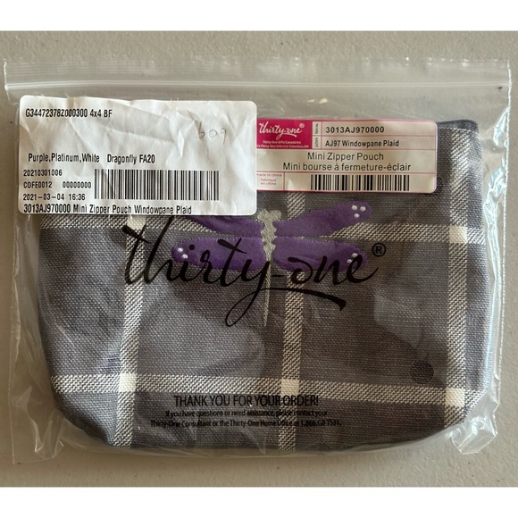 thirty-one | Bags | Thirty One Mini Zipper Pouch With Purple Dragonfly ...